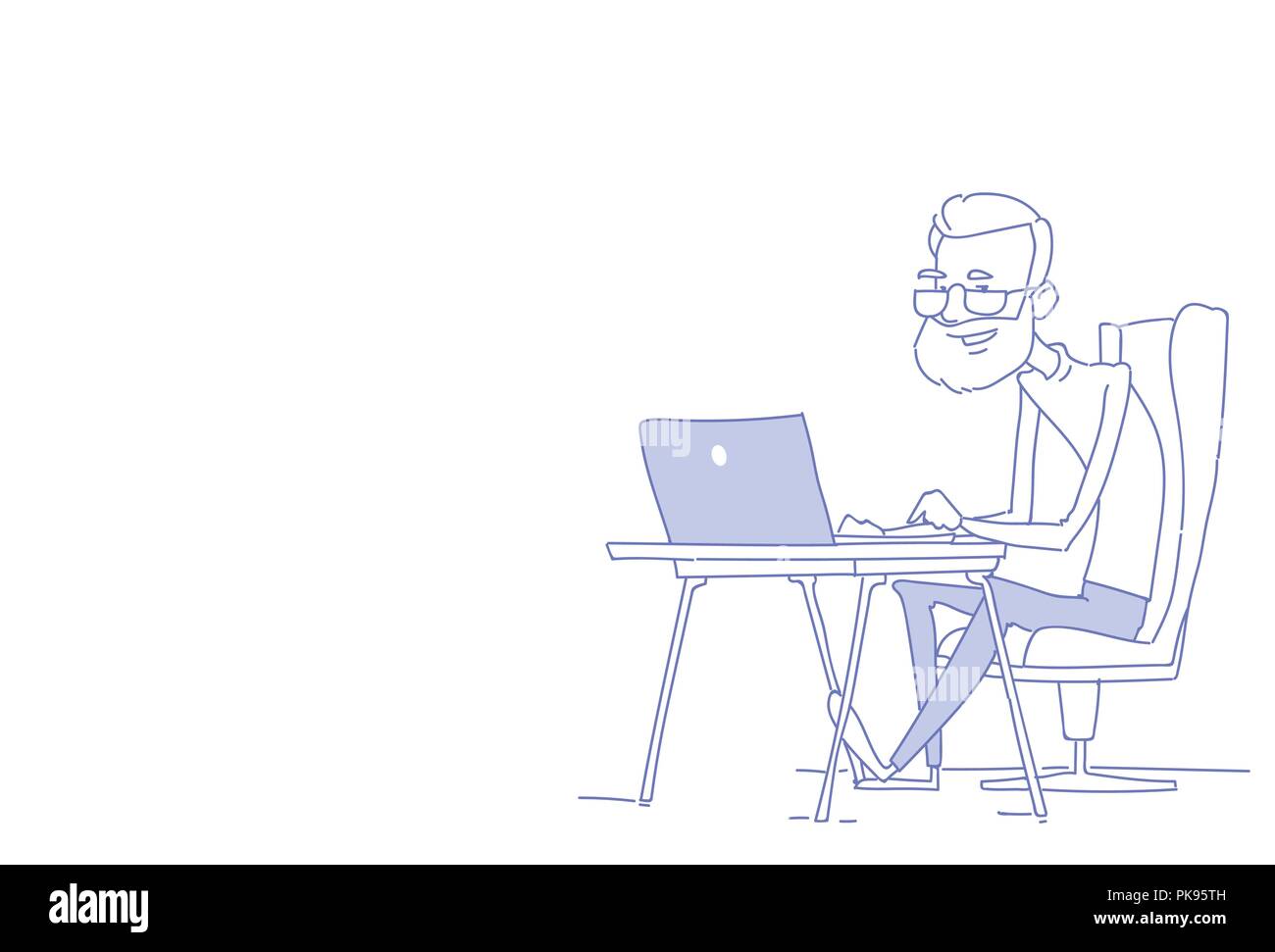 senior bearded man using laptop businessman sitting office workplace ...