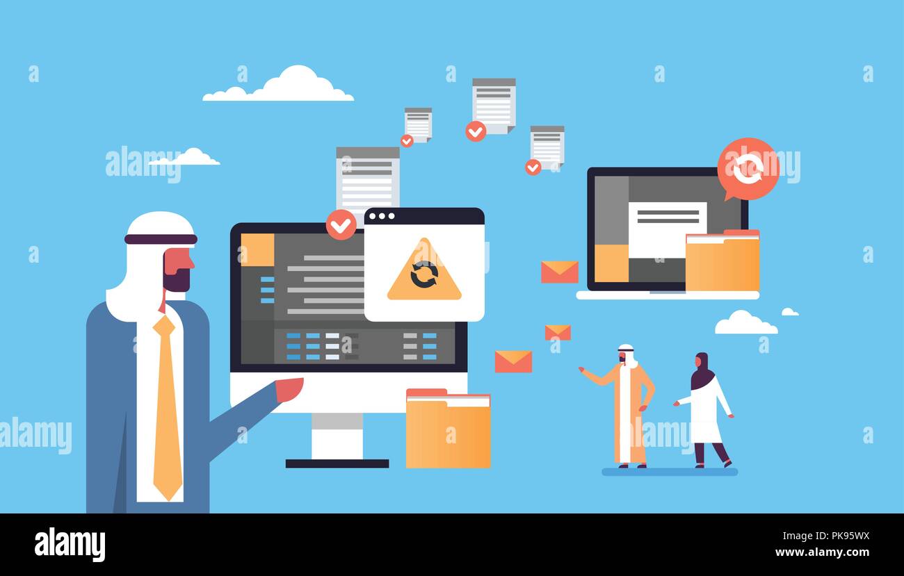 Arabic People Working Data Transfer Synchronization Computer Connection