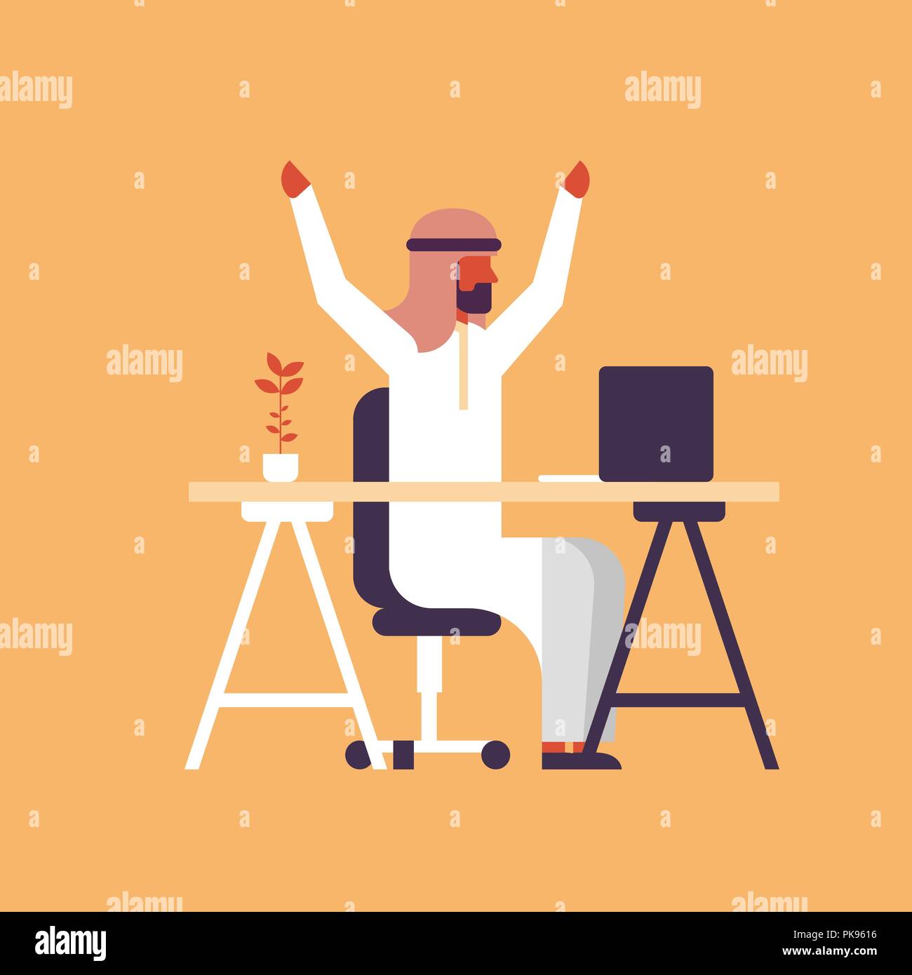 arabic businessman sitting office table workplace successful working ...