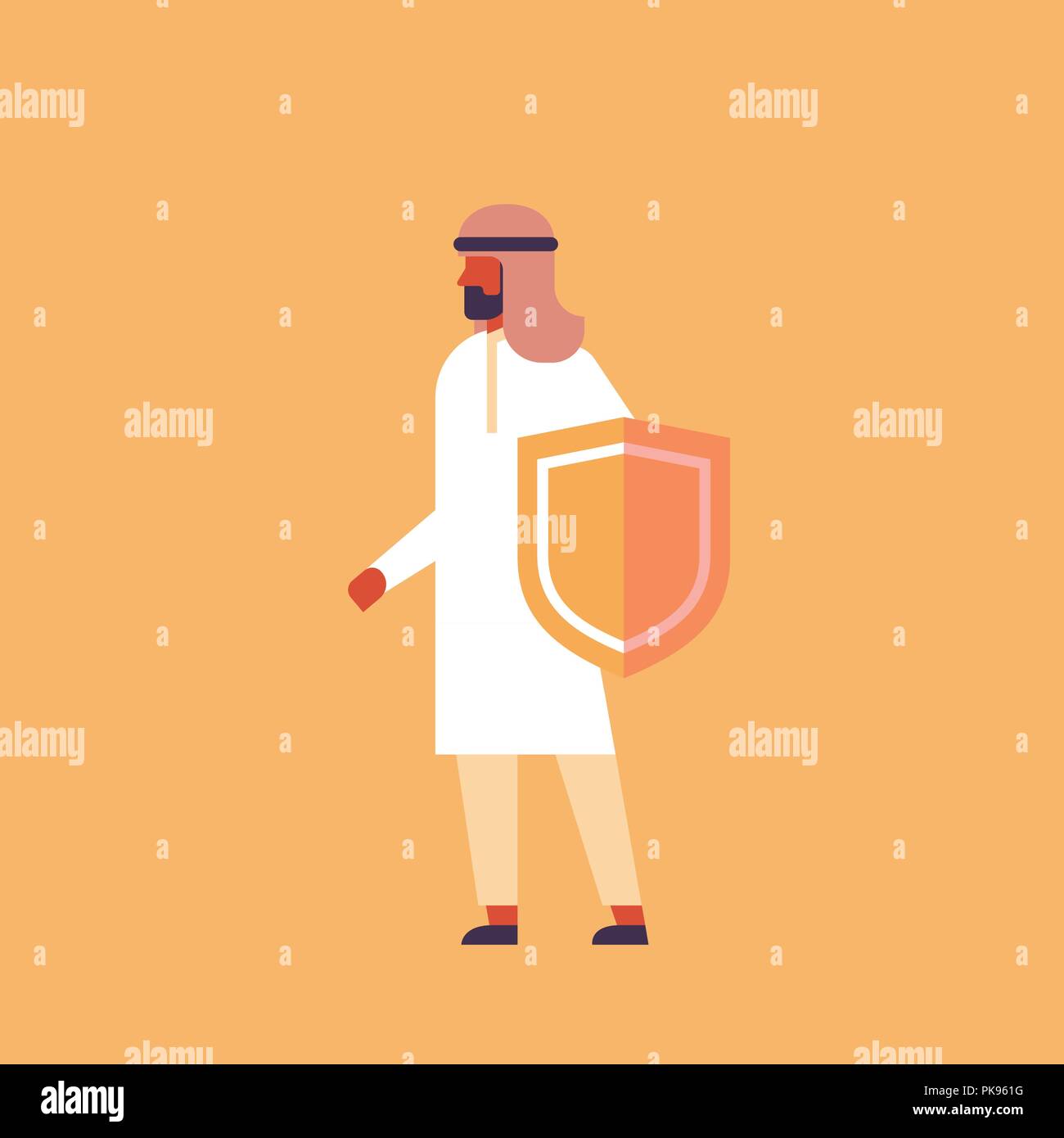 arabic businessman holding guard shield business protection concept ...