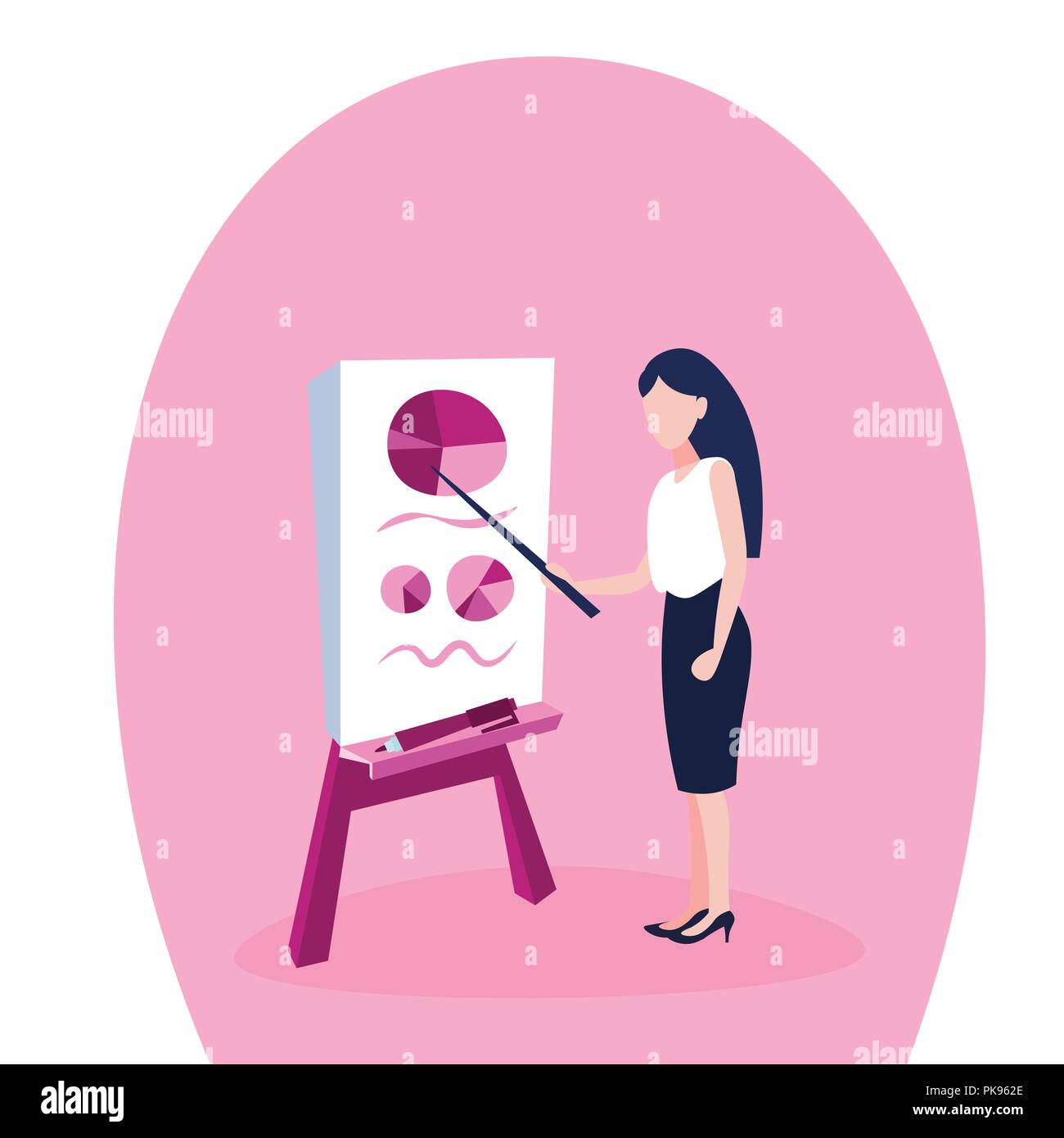 businesswoman standing flipchart finance infographic diagram presenting ...