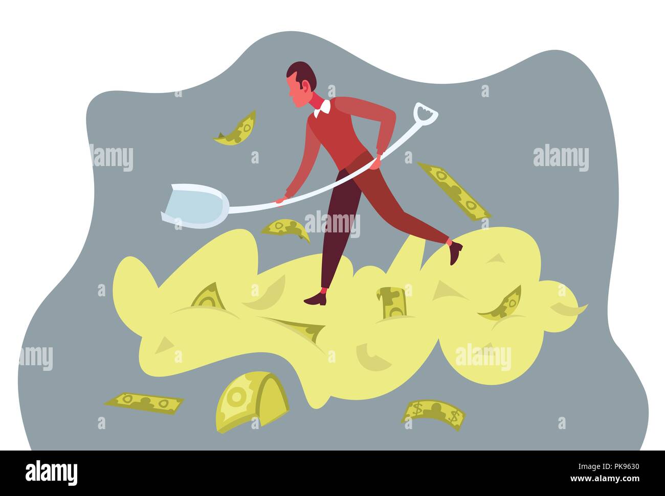 rich businessman dig shovel pile money successful business strategy ...