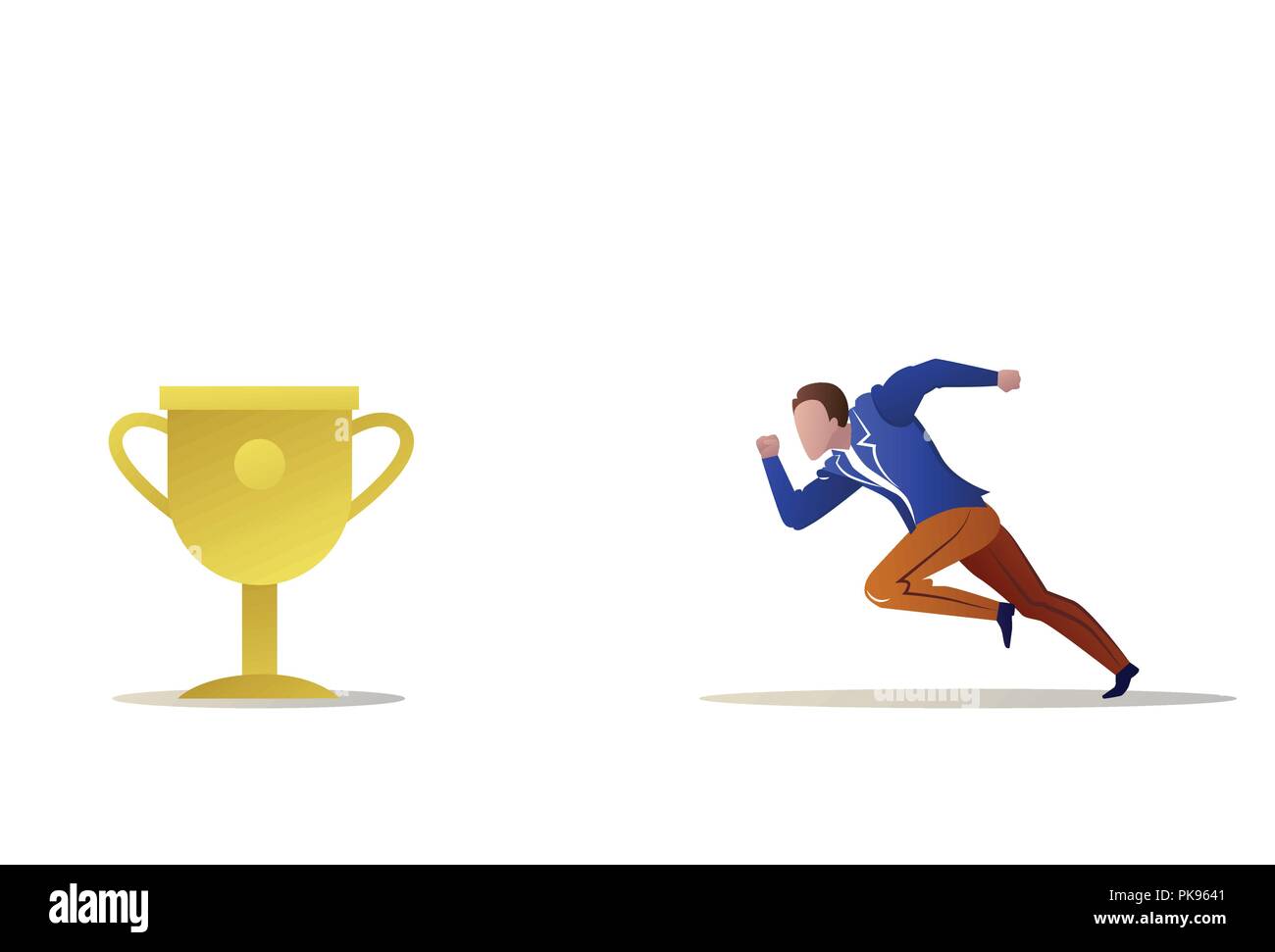 businessman running forward winner trophy cup golden prize concept man ...