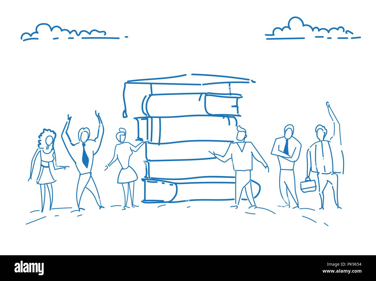 students standing book stack graduated cap education concept successful ...