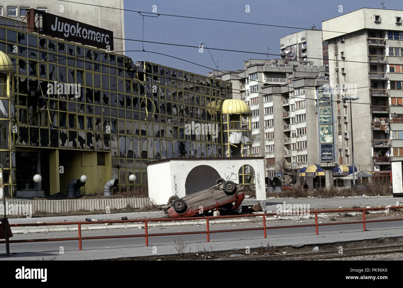 15th March 1993 During the Siege of Sarajevo: on Sniper Alley, a red ...
