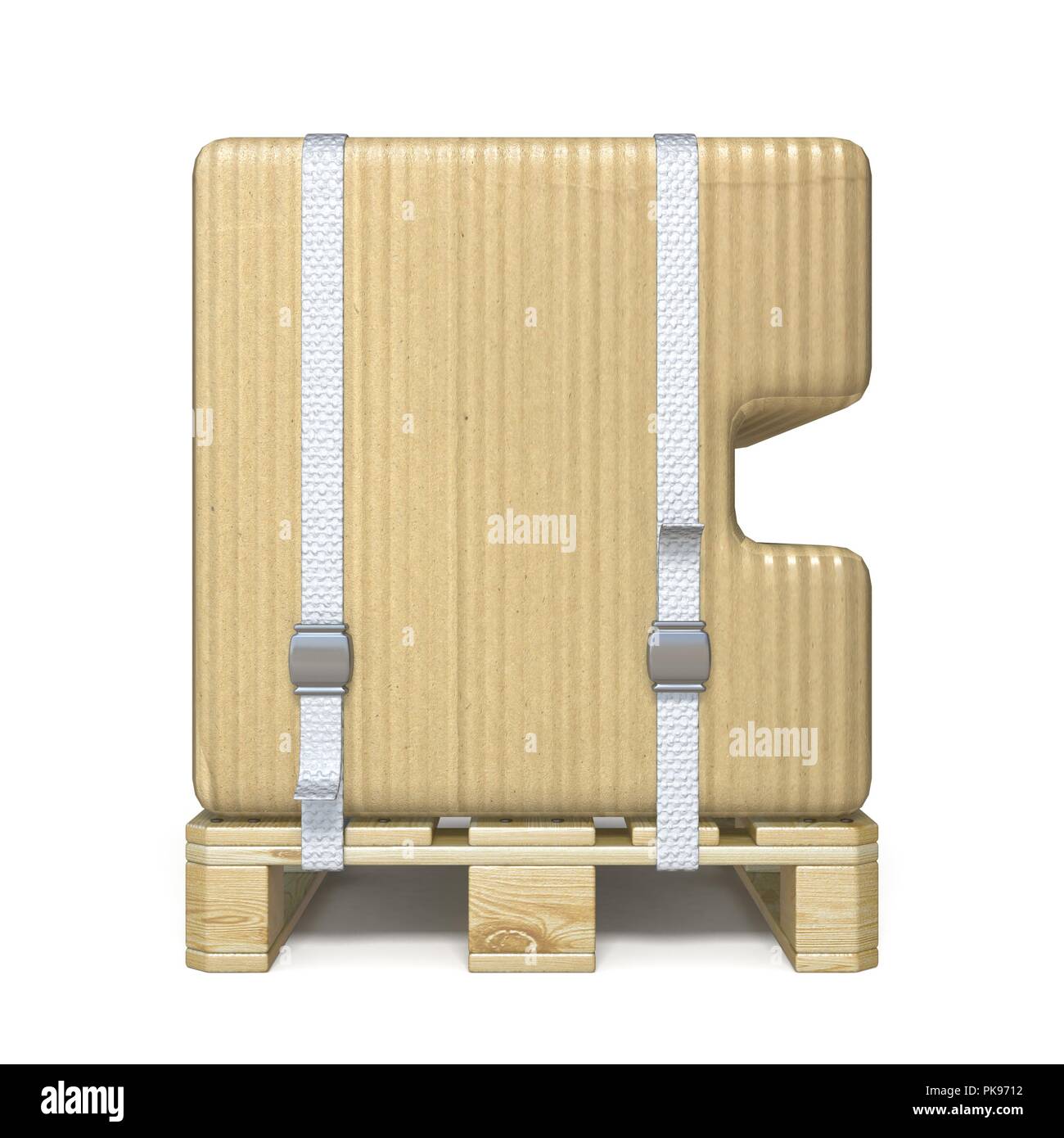 Cardboard box font Letter C on wooden pallet 3D render illustration ...
