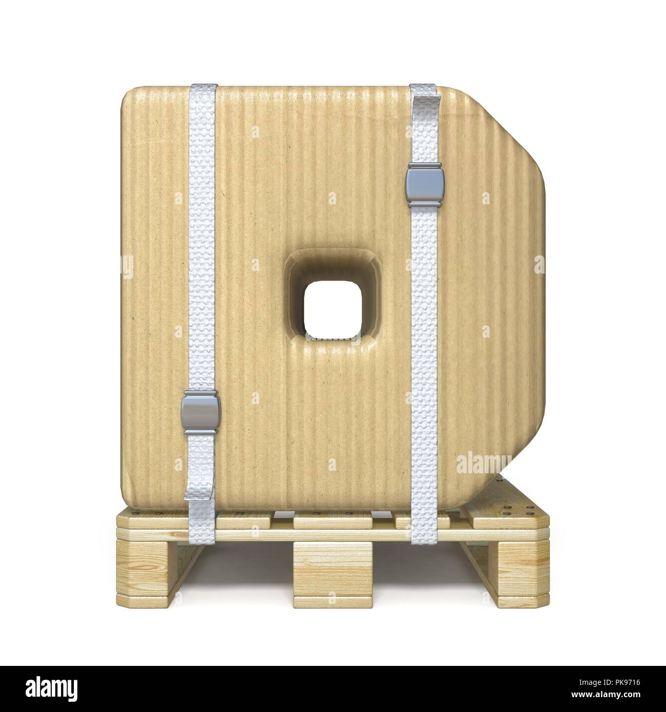 Cardboard box font Letter D on wooden pallet 3D render illustration ...