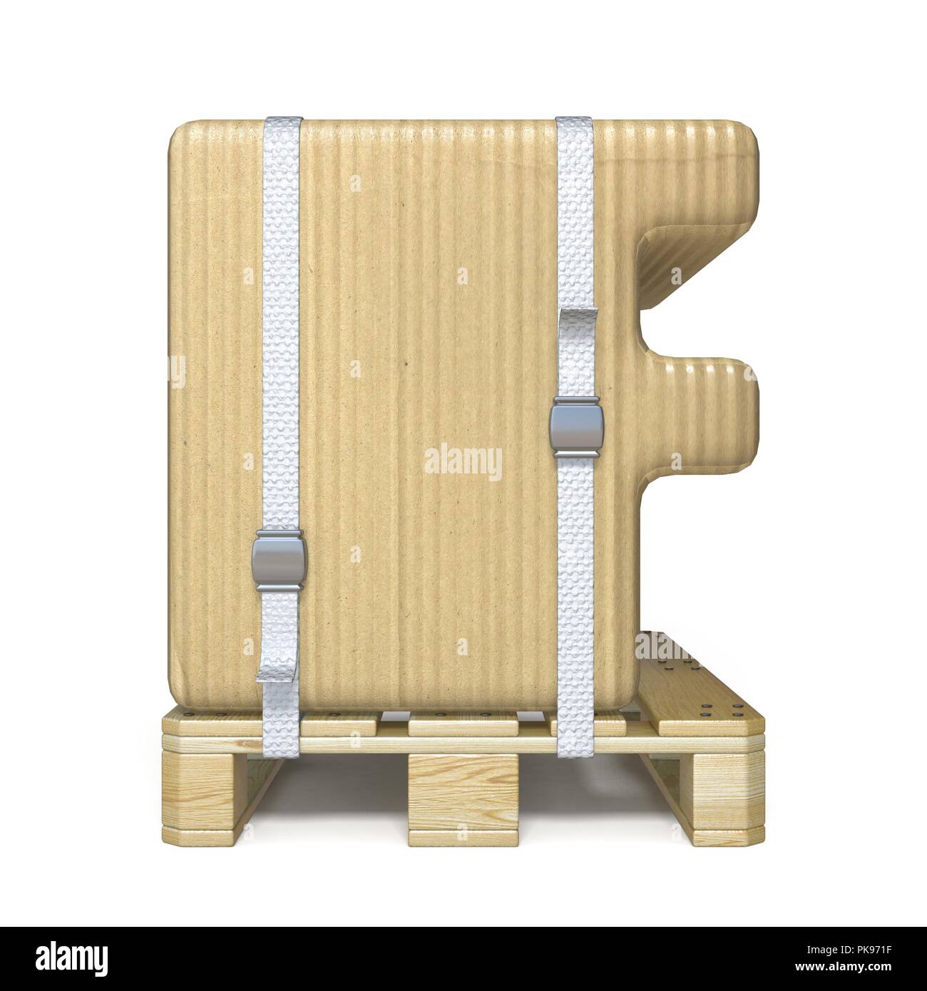 Cardboard box font Letter F on wooden pallet 3D render illustration ...