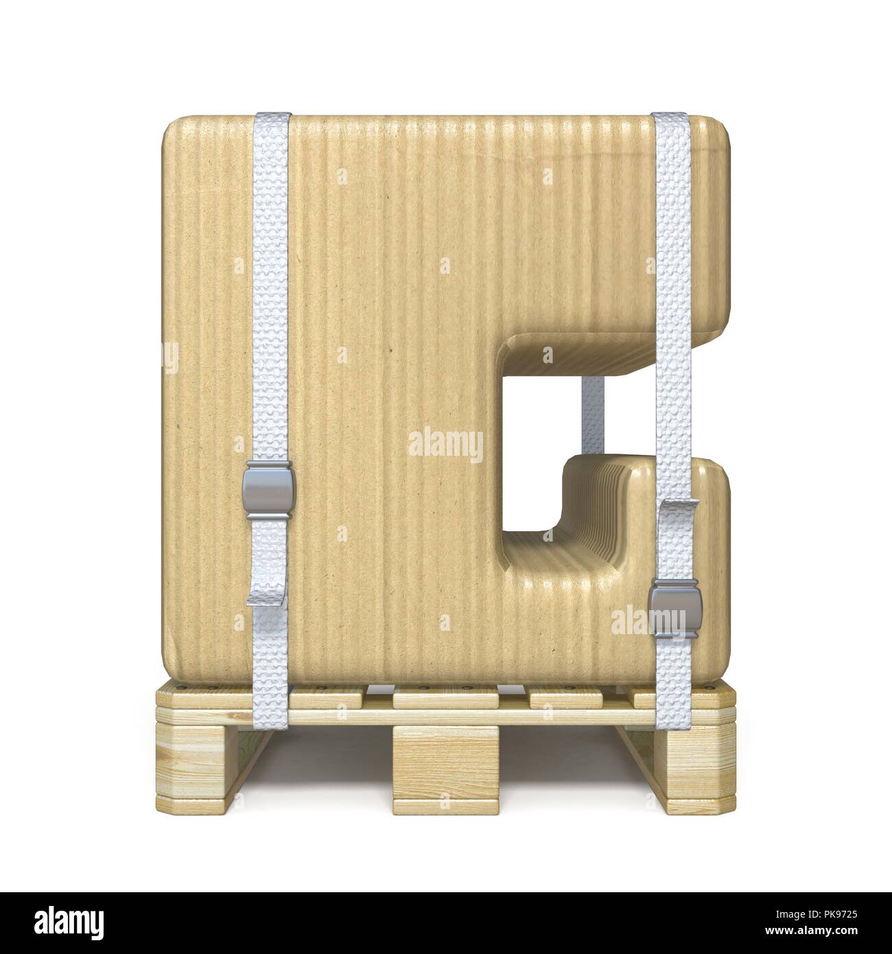 Cardboard box font Letter G on wooden pallet 3D render illustration ...