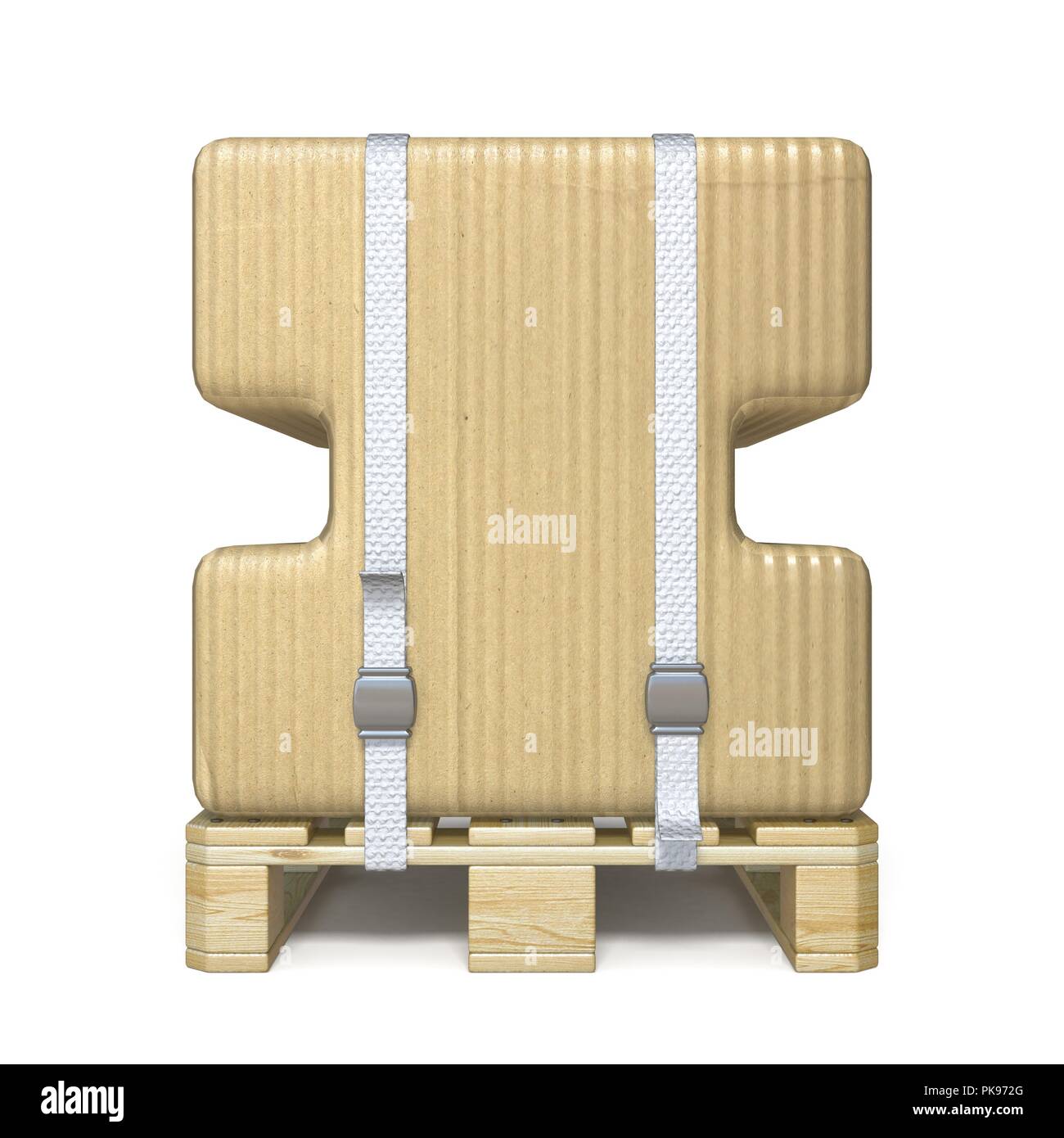 Cardboard box font Letter I on wooden pallet 3D render illustration ...