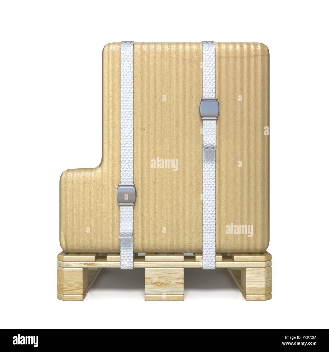 Cardboard box font Letter J on wooden pallet 3D render illustration ...