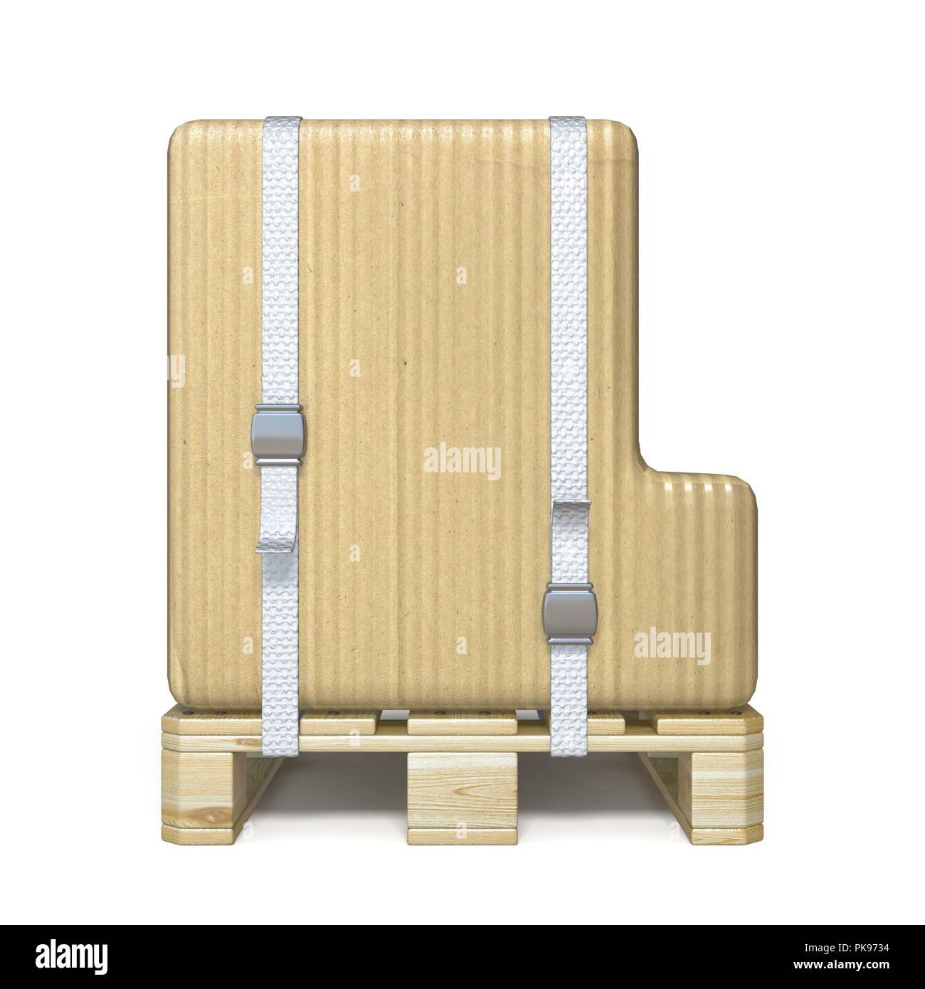 Cardboard box font Letter L on wooden pallet 3D render illustration ...