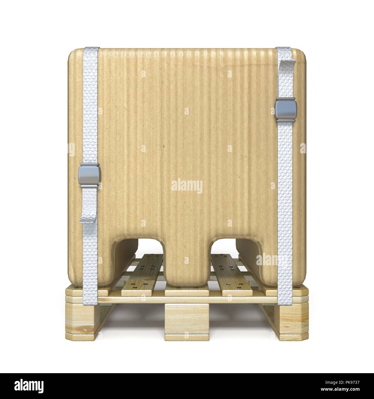 Cardboard box font Letter M on wooden pallet 3D render illustration ...