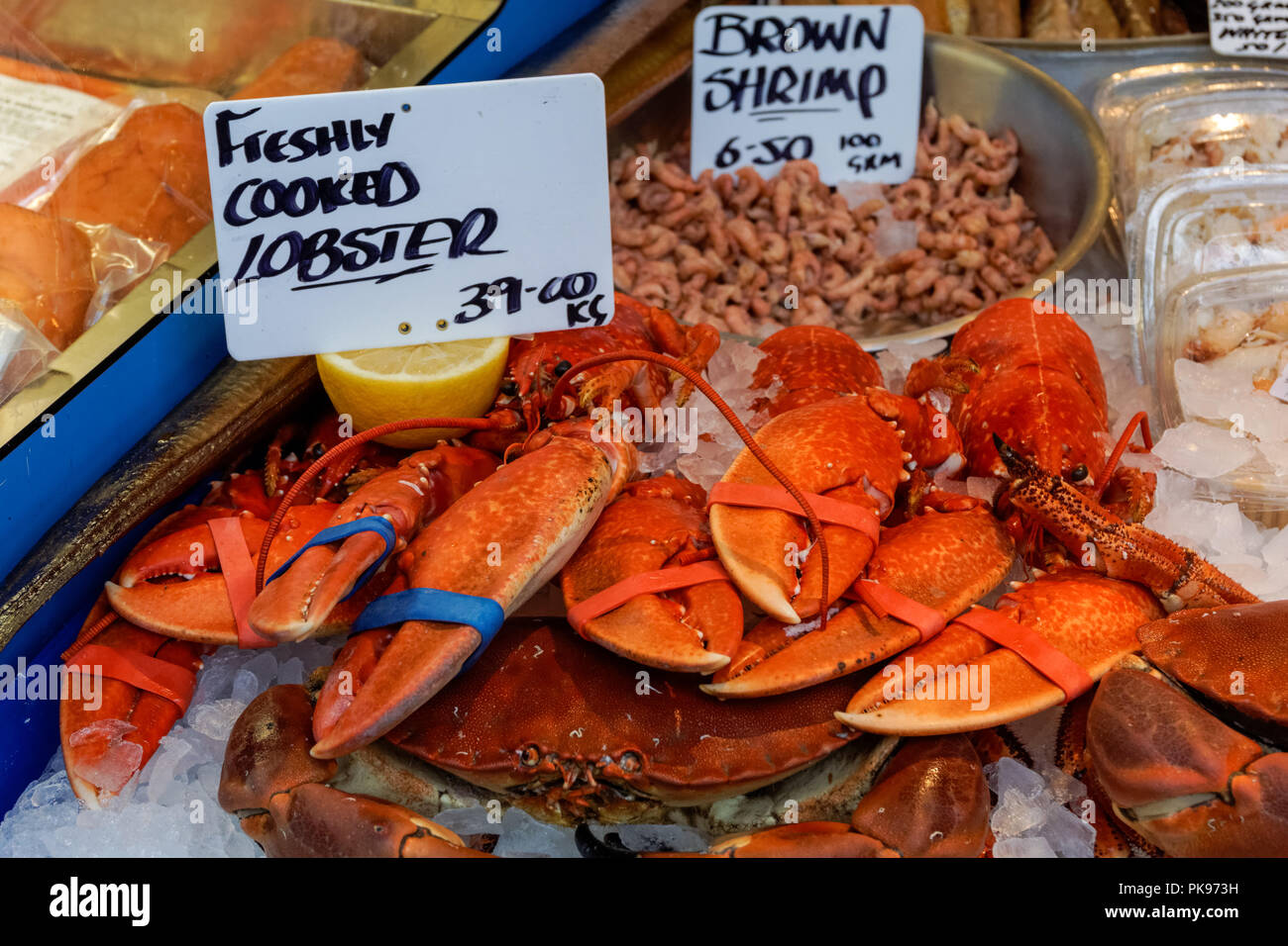 Fishmonger's stall at Borough Market in London England United Kingdom ...