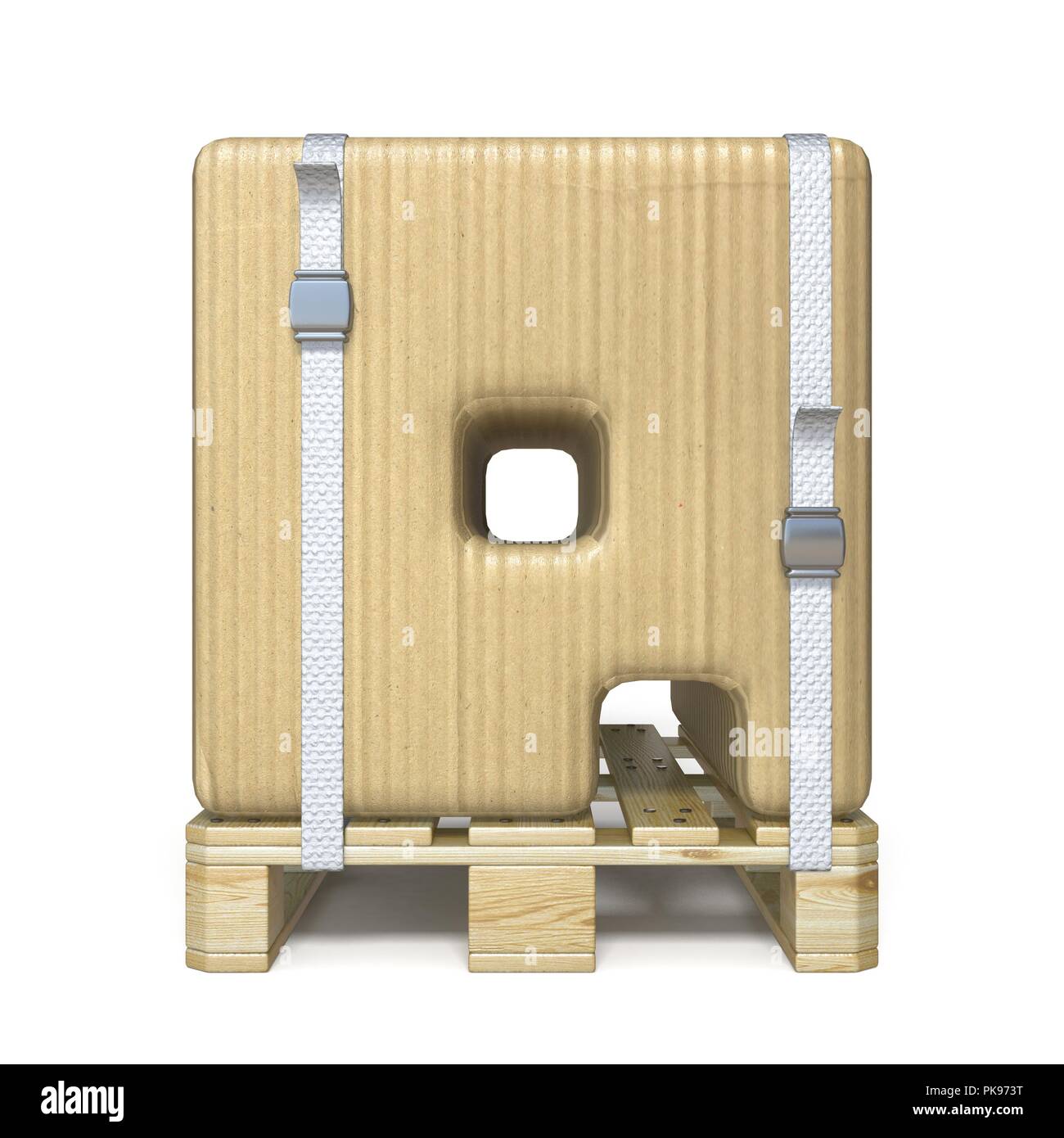 Cardboard box font Letter Q on wooden pallet 3D render illustration ...
