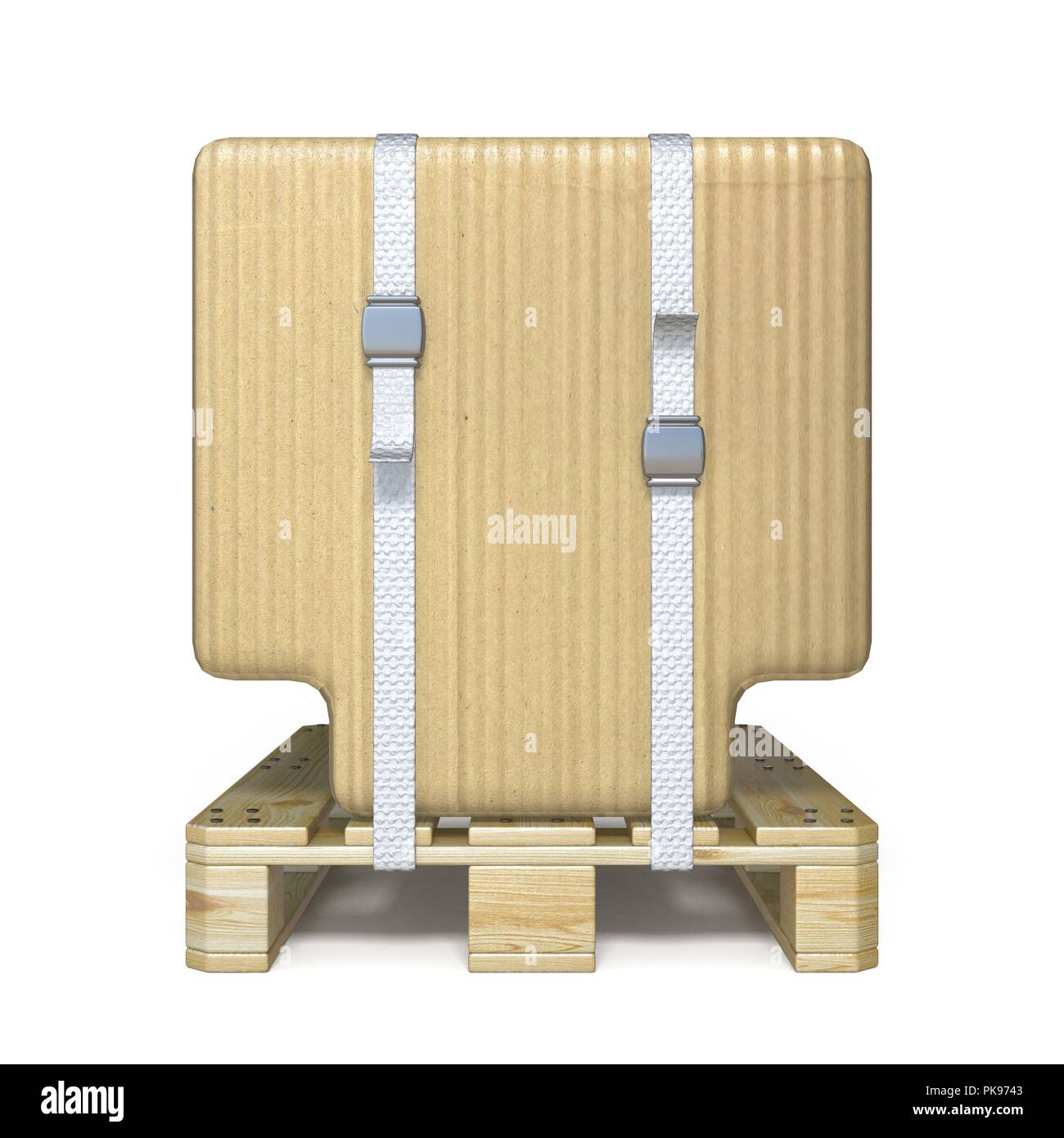 Cardboard box font Letter T on wooden pallet 3D render illustration ...