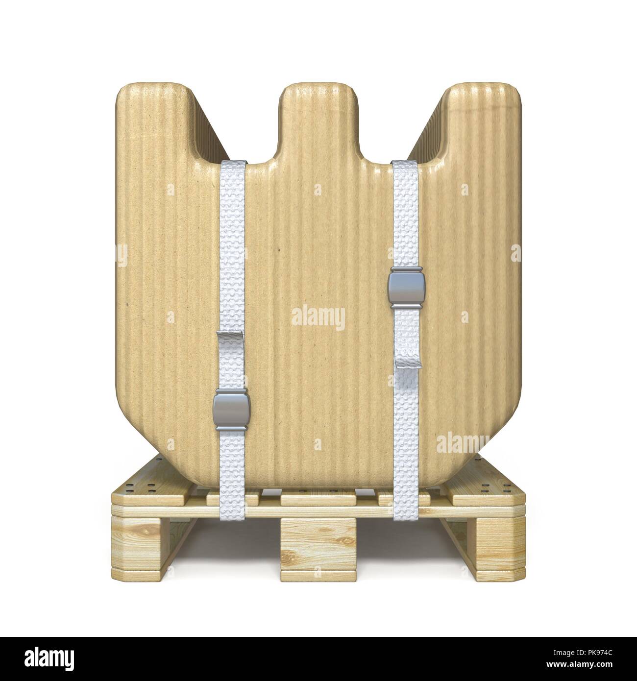 Cardboard box font Letter W on wooden pallet 3D render illustration ...