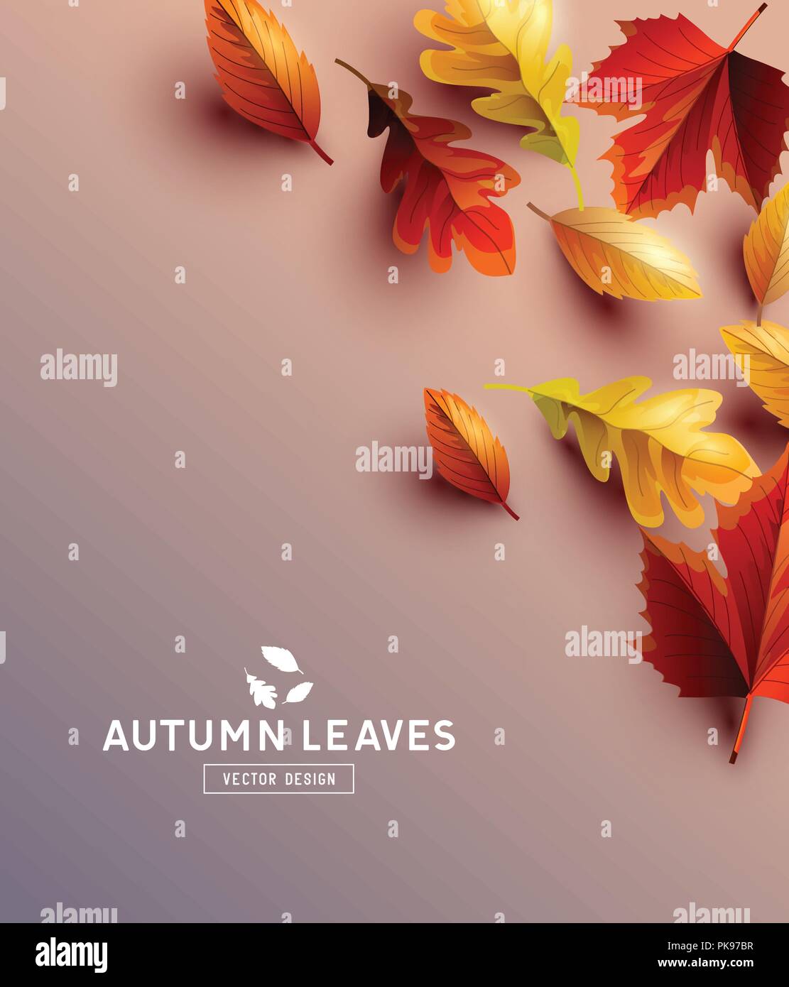 Autumn seasonal background design with falling autumn leaves and room ...