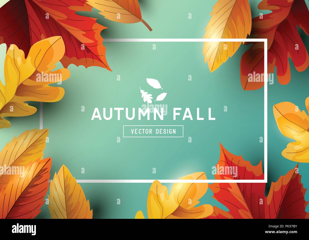 Autumn seasonal background frame with falling autumn leaves and room ...
