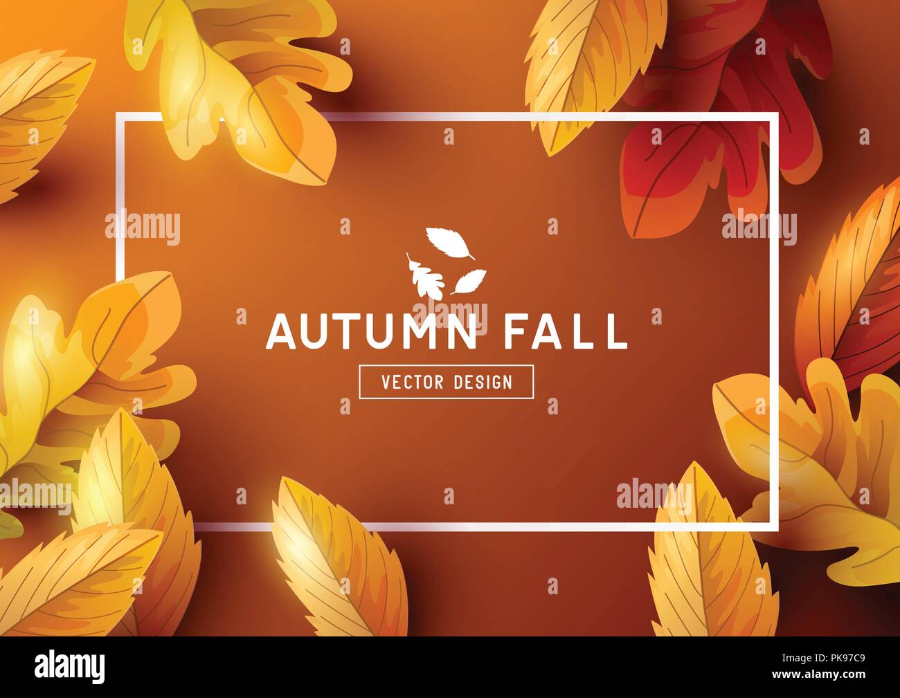 Autumn season background frame with falling autumn leaves and room for ...