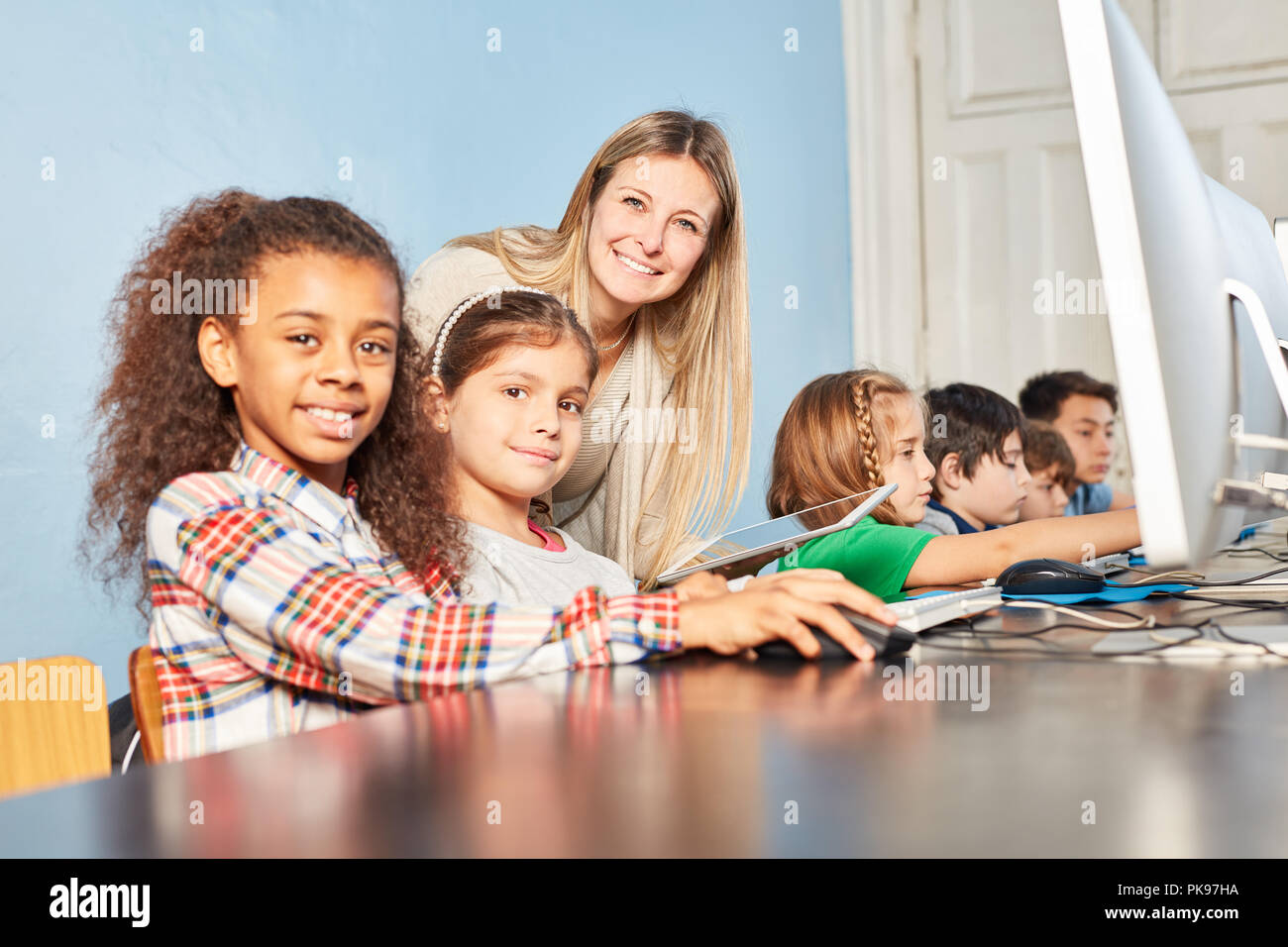 Group of students in e-learning in the computer science class of the ...