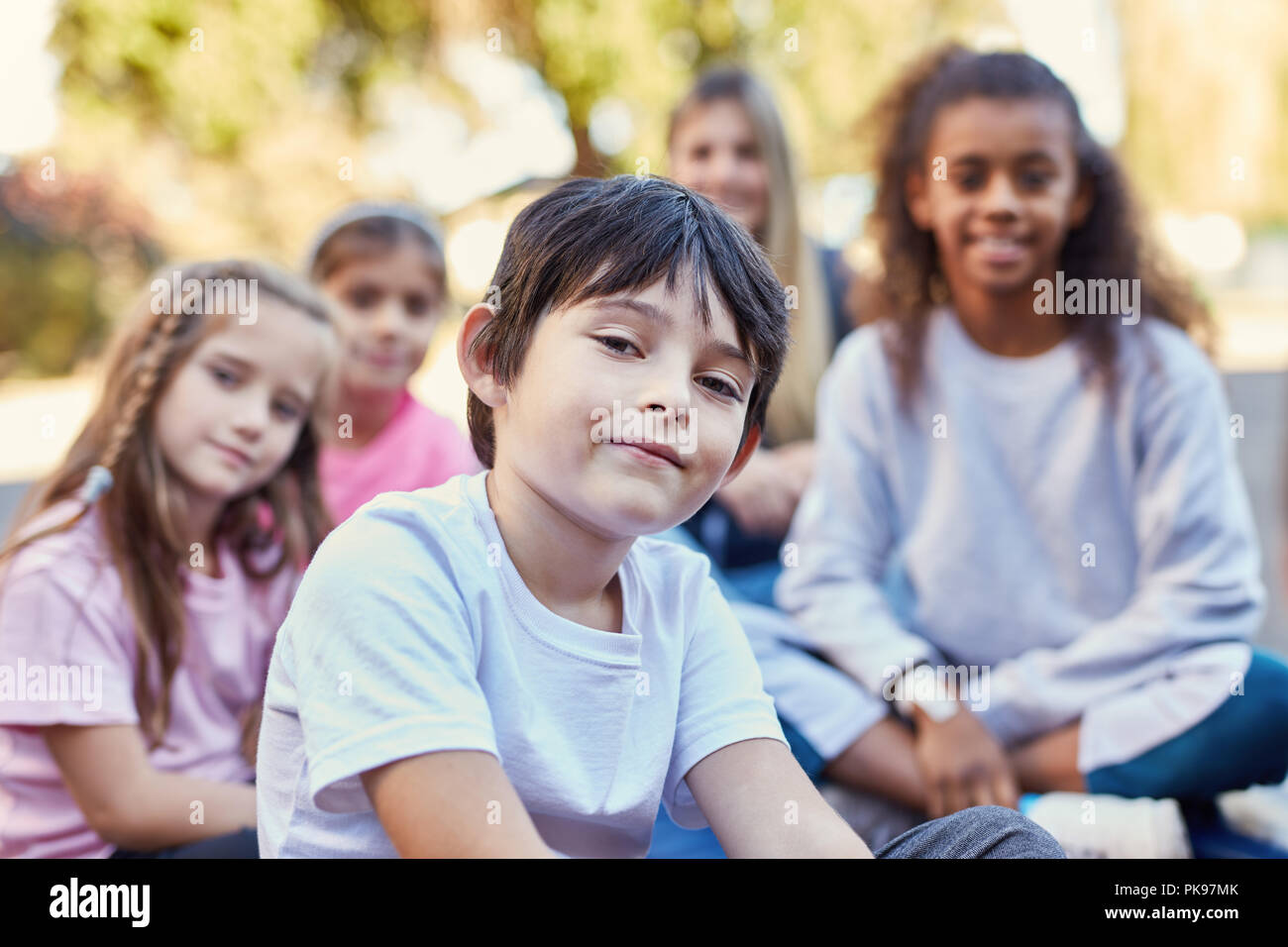 Boy and his friends in a multicultural elementary school Stock Photo ...