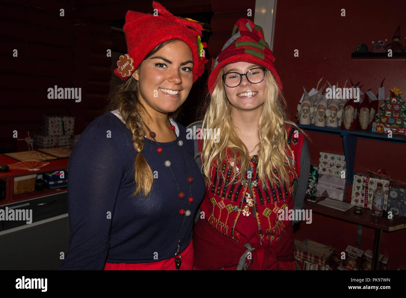 Two elves or elf in Santas grotto Artic on the artic circle Father ...