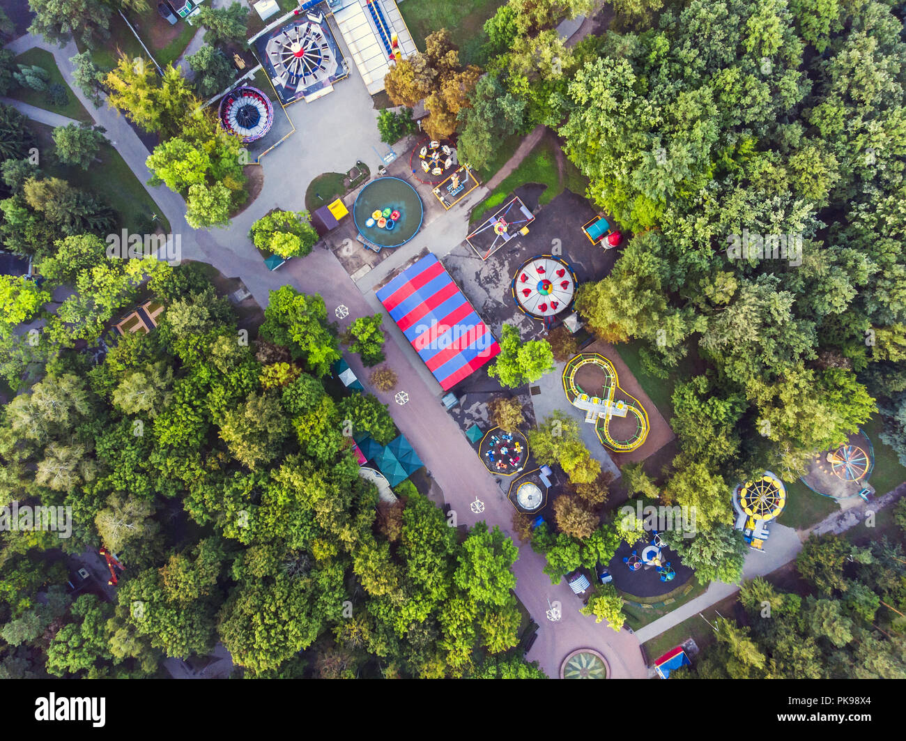 aerial top view of city amusement park landscape with green trees Stock ...