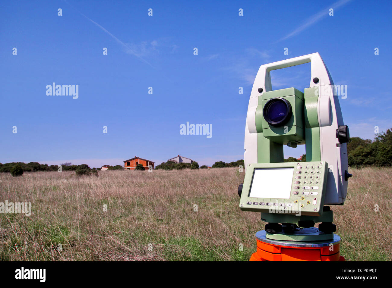 Total station. Survey Instrument geodetic device. Fall time land ...