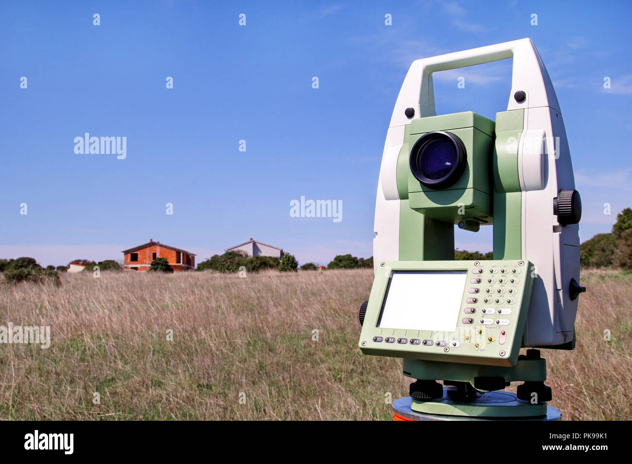 Total station. Survey Instrument geodetic device. Fall time land ...