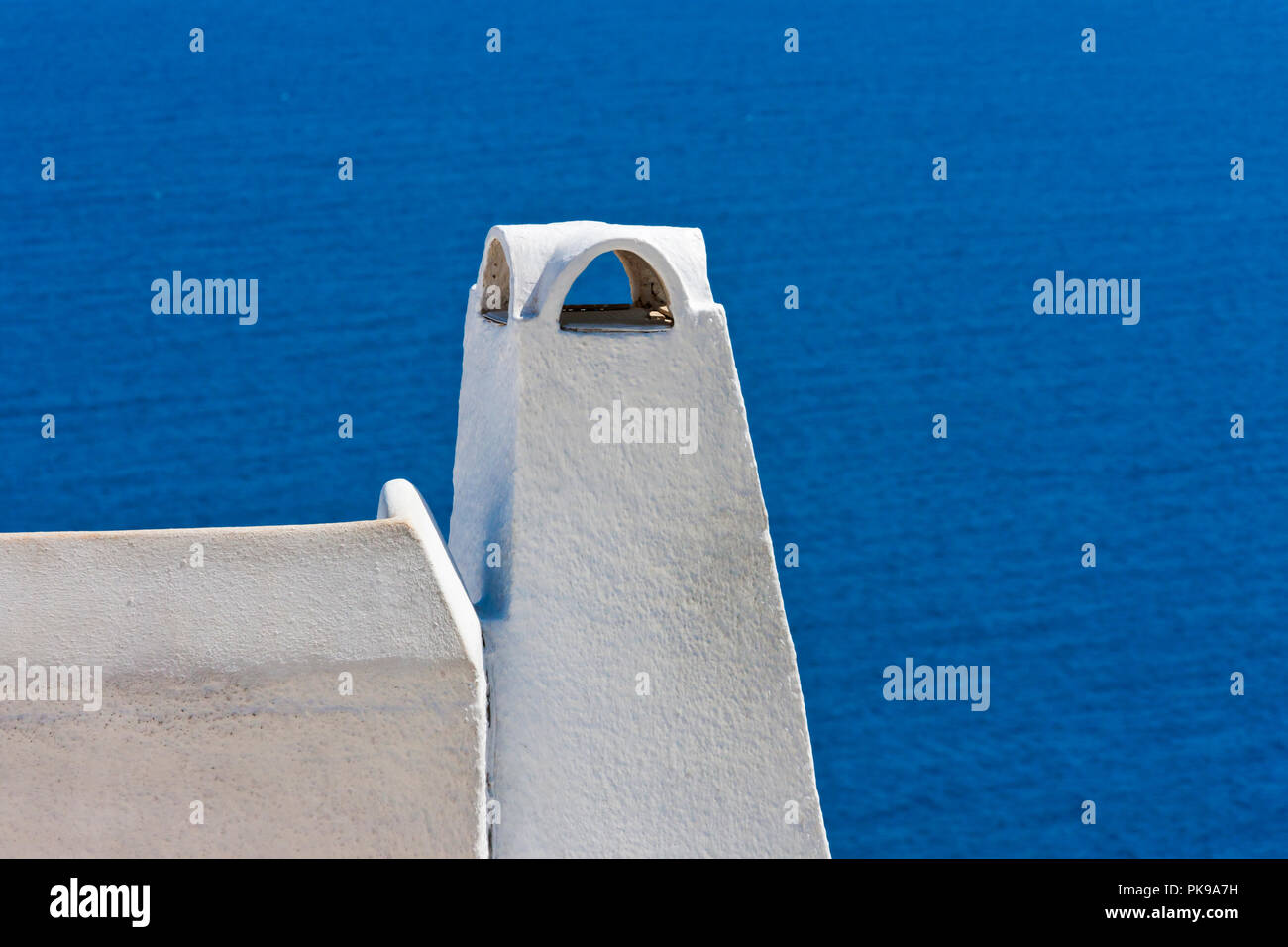 Chimney on the coast of Aegean Sea, Oia, Santorini Island, Greece Stock ...