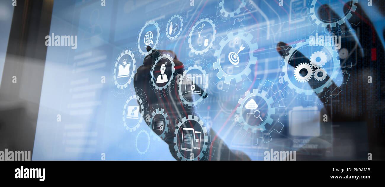 E-learning with connected gear cogs connected diagram virtual dashboard ...