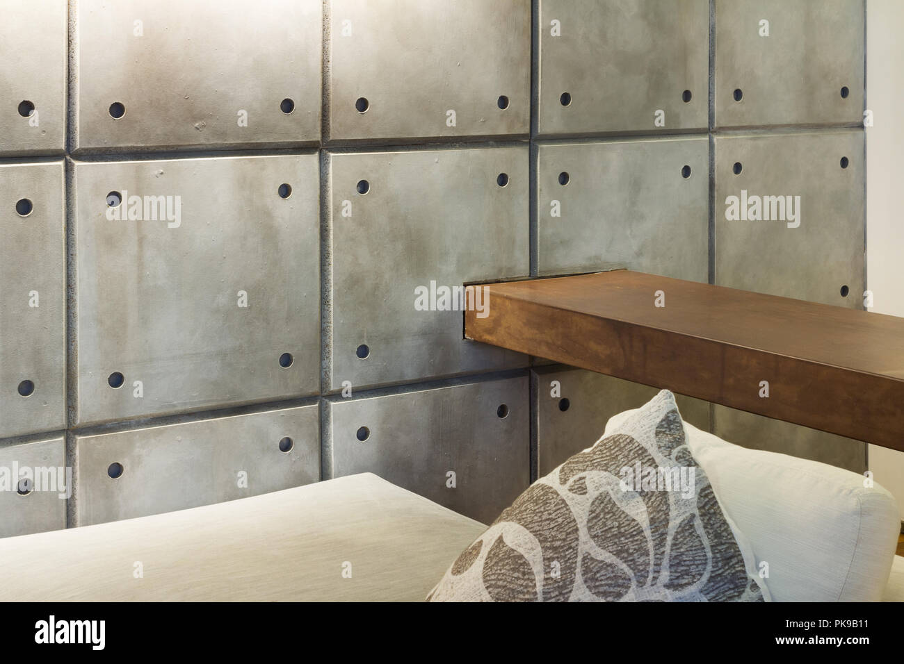 Interior of modern house, detail living room, decorative concrete wall ...