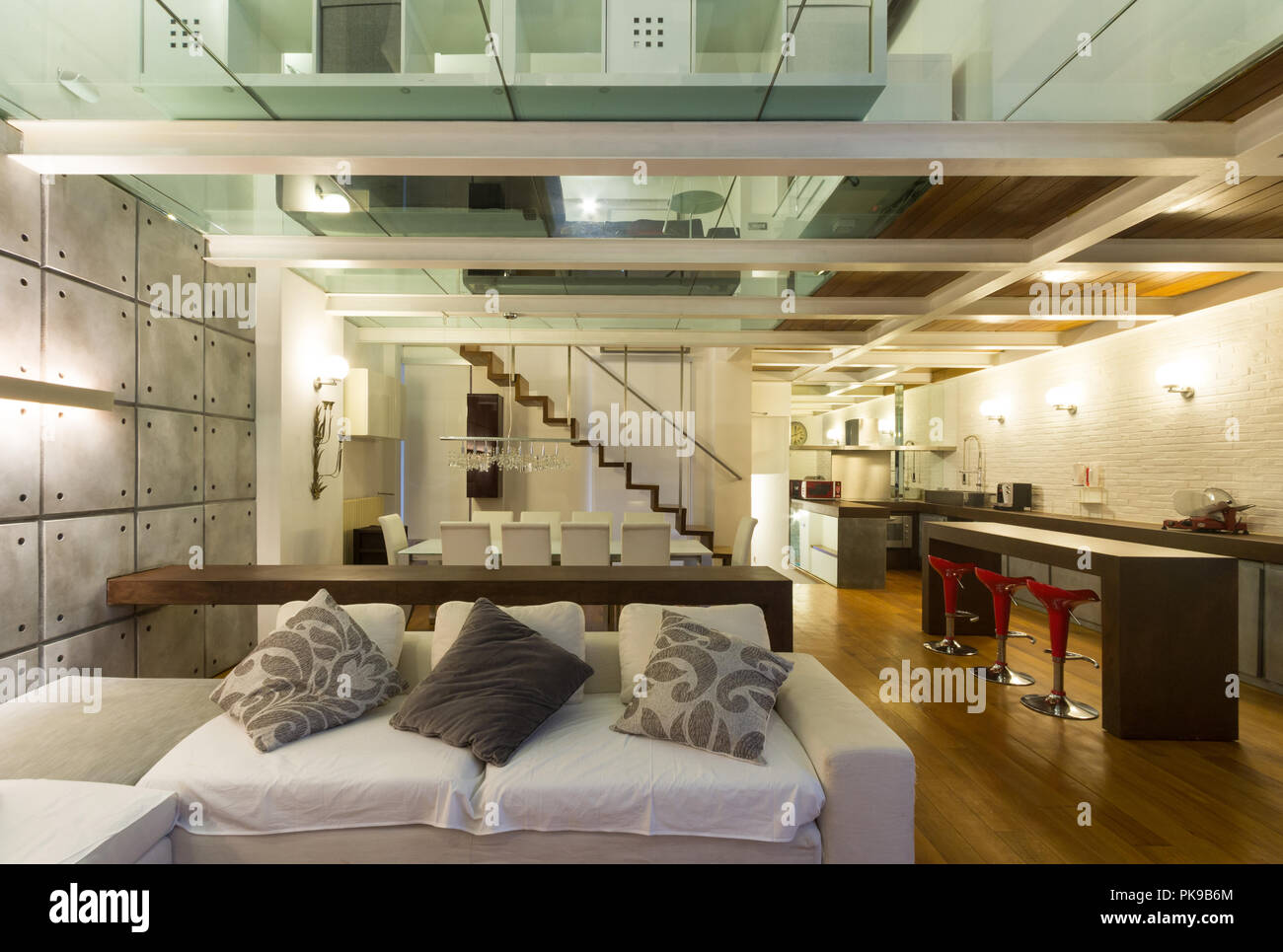 Architecture, wide loft with modern furniture, living room Stock Photo ...