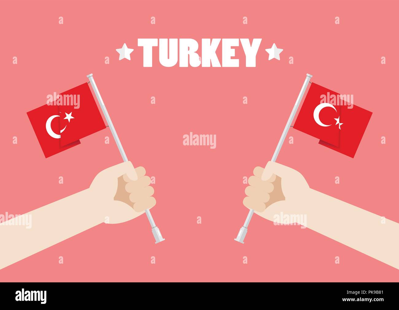 Republic Day of Turkey with Hands Holding Up Turkey Flags. Vector ...