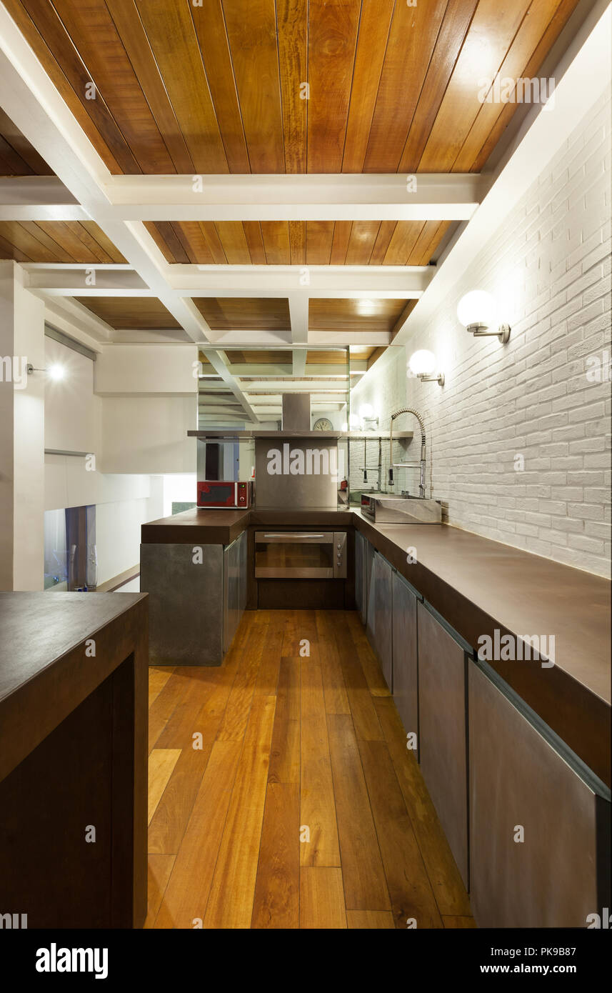Architecture, wide loft , domestic kitchen view Stock Photo - Alamy