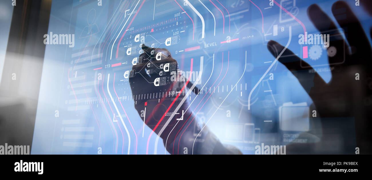 Blockchain technology concept with diagram of chain and encrypted ...