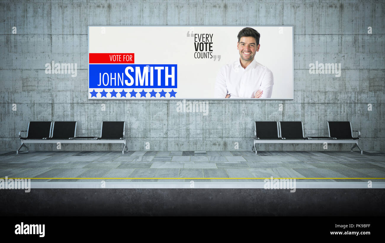 horizontal political advertising mockup on underground station 3d ...