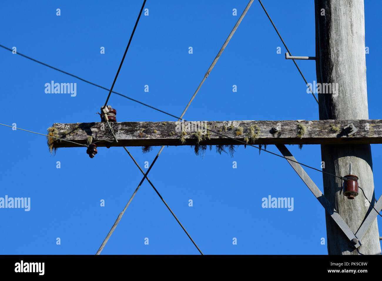 crossbar on power pole weathered badly Stock Photo - Alamy