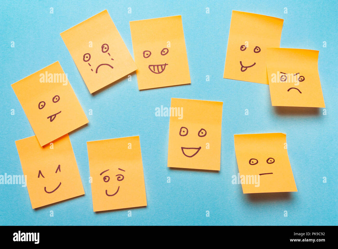Funny stickers, notes with a smile on a blue background.Positive ...
