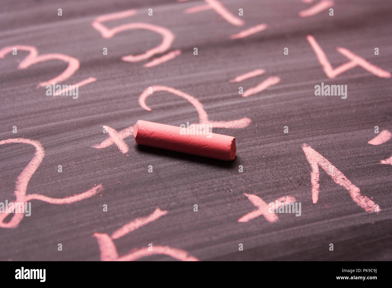 The pink chalk is written on the chalkboard. Concept of study, school ...