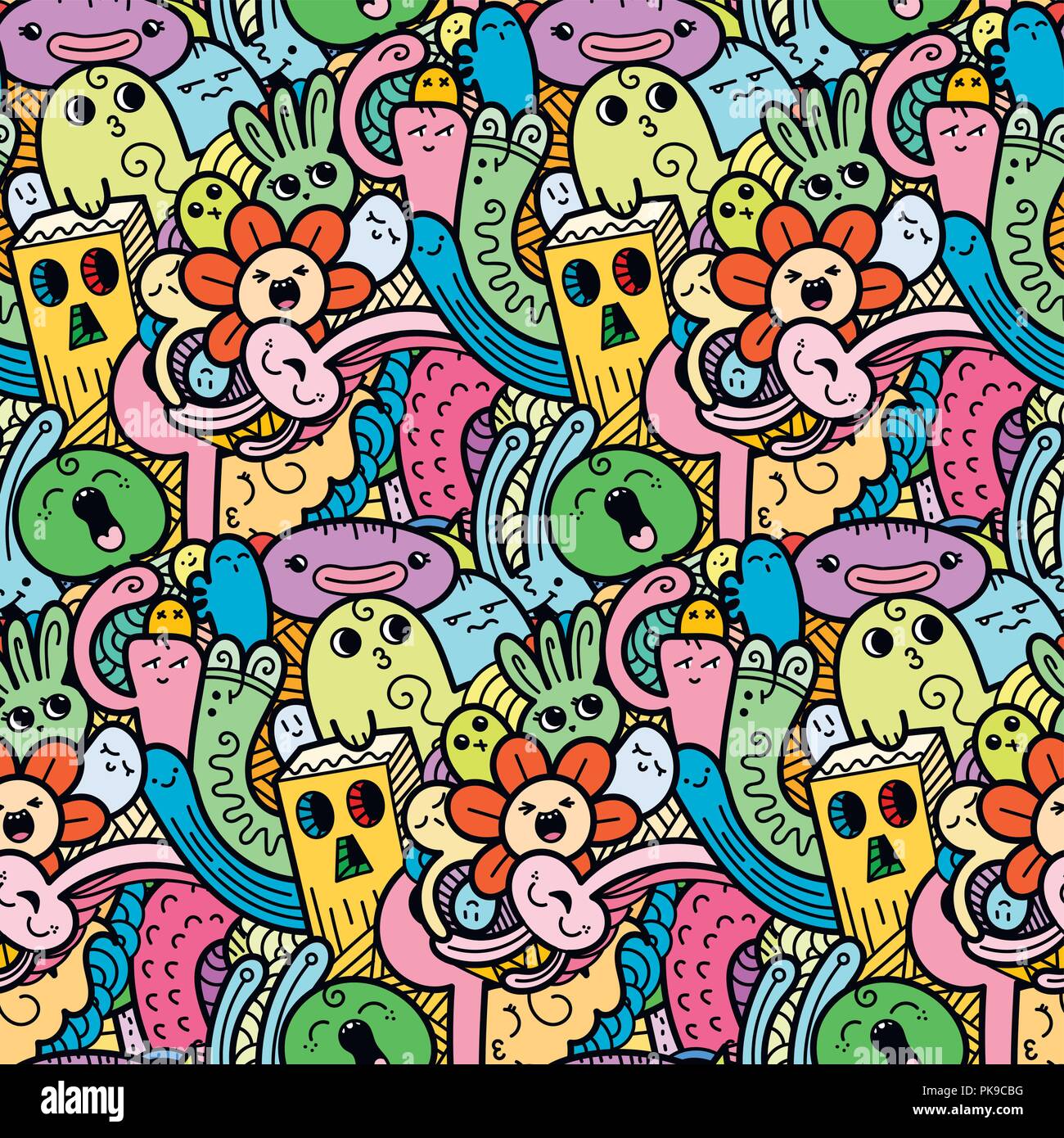 Funny doodle monsters seamless pattern for prints, designs and coloring ...