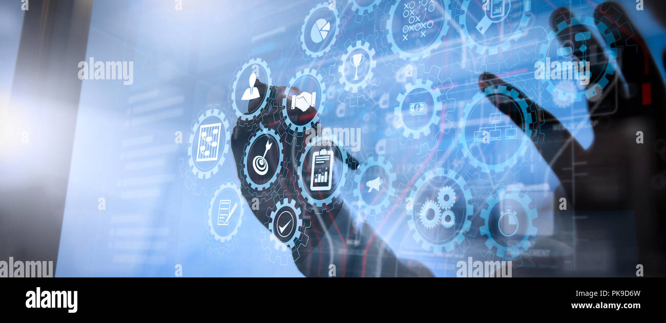 AR virtual screen dashboard with project management with icons of ...