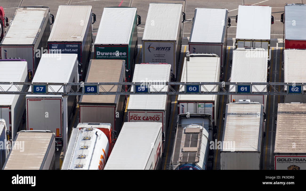 Rows of HGV's Parked Awaiting Embarkation on to Cross-Channel Ferries ...