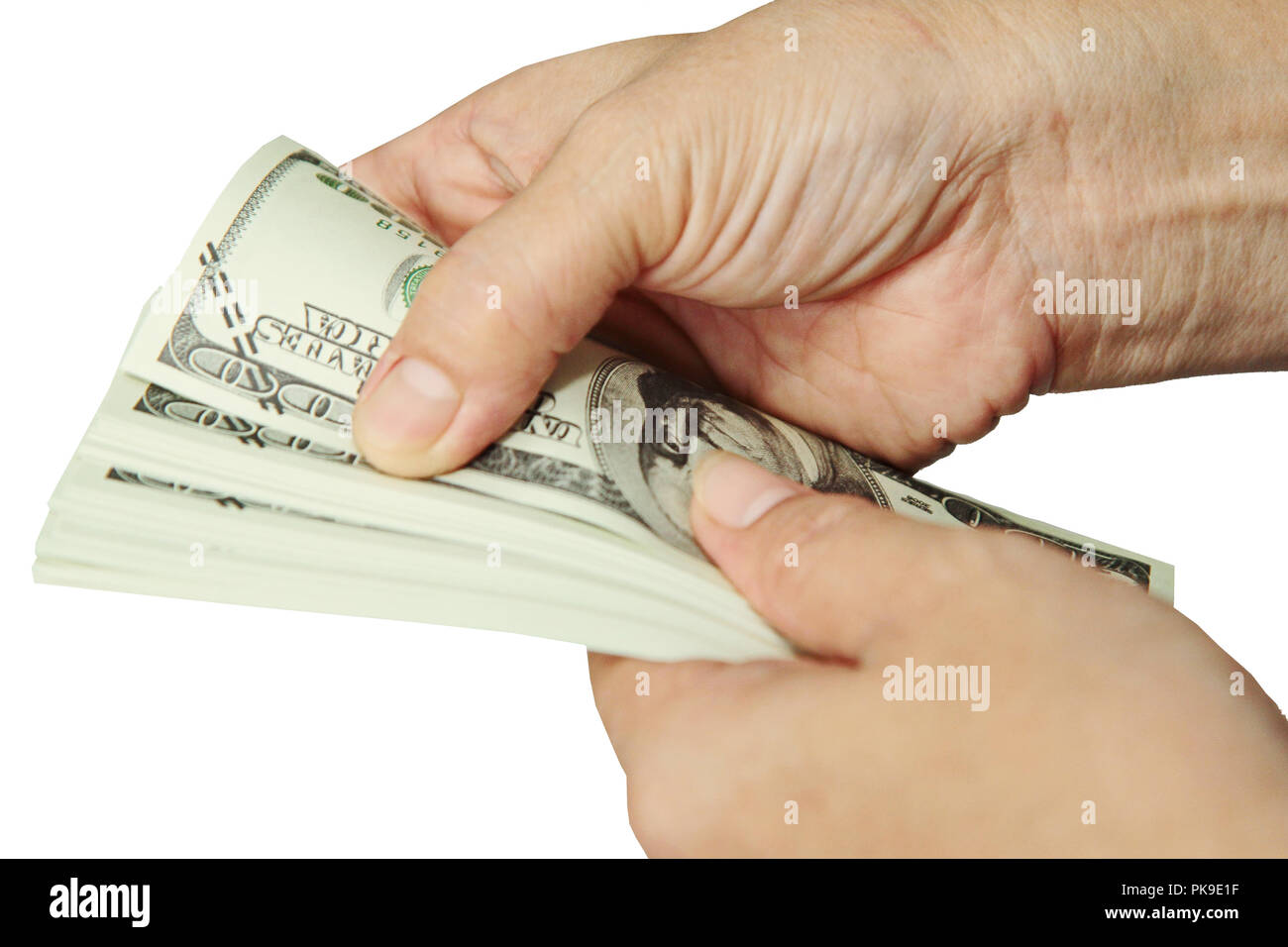Isolated of a lot of money ,Bank Note,is count in handed Stock Photo ...