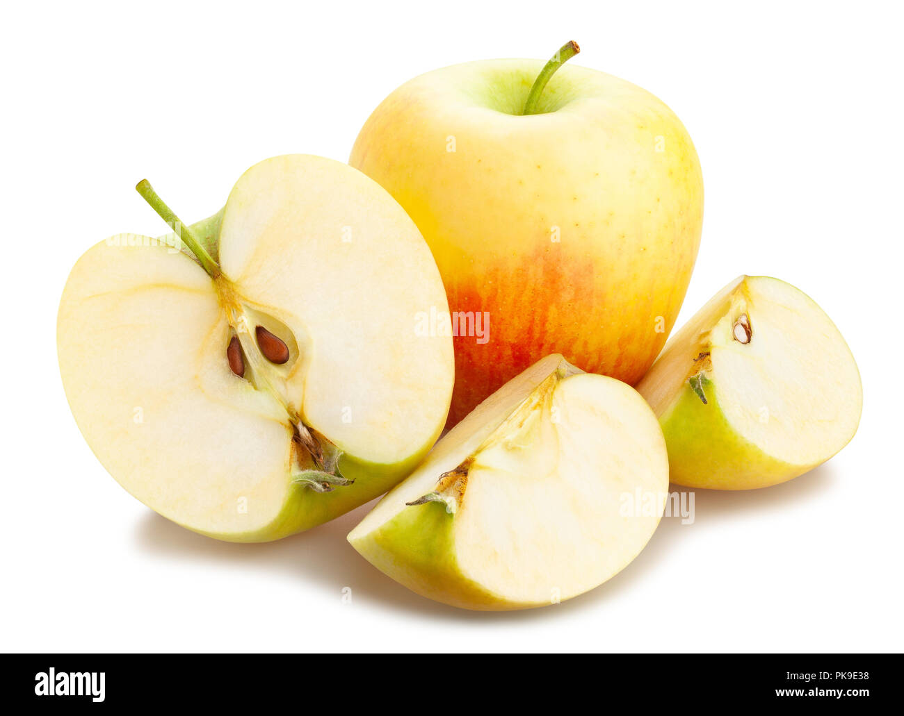sliced yellow apples path isolated Stock Photo - Alamy