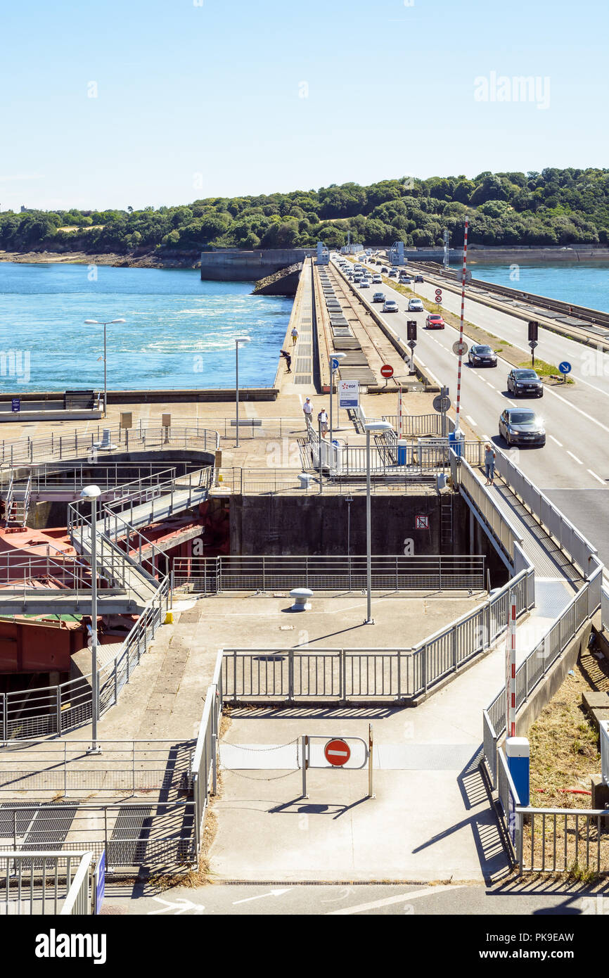 The Rance tidal power station near Saint-Malo in Brittany, France, with ...