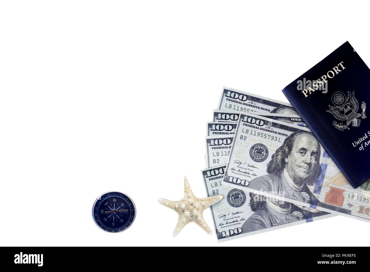 Isolated of gold bar,passport,bank note for the time of relaxation and ...