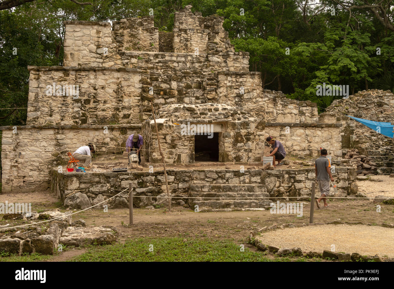 Restoration work at the Mayan ruins of Muyi - Chunyaxche, near Tulum ...