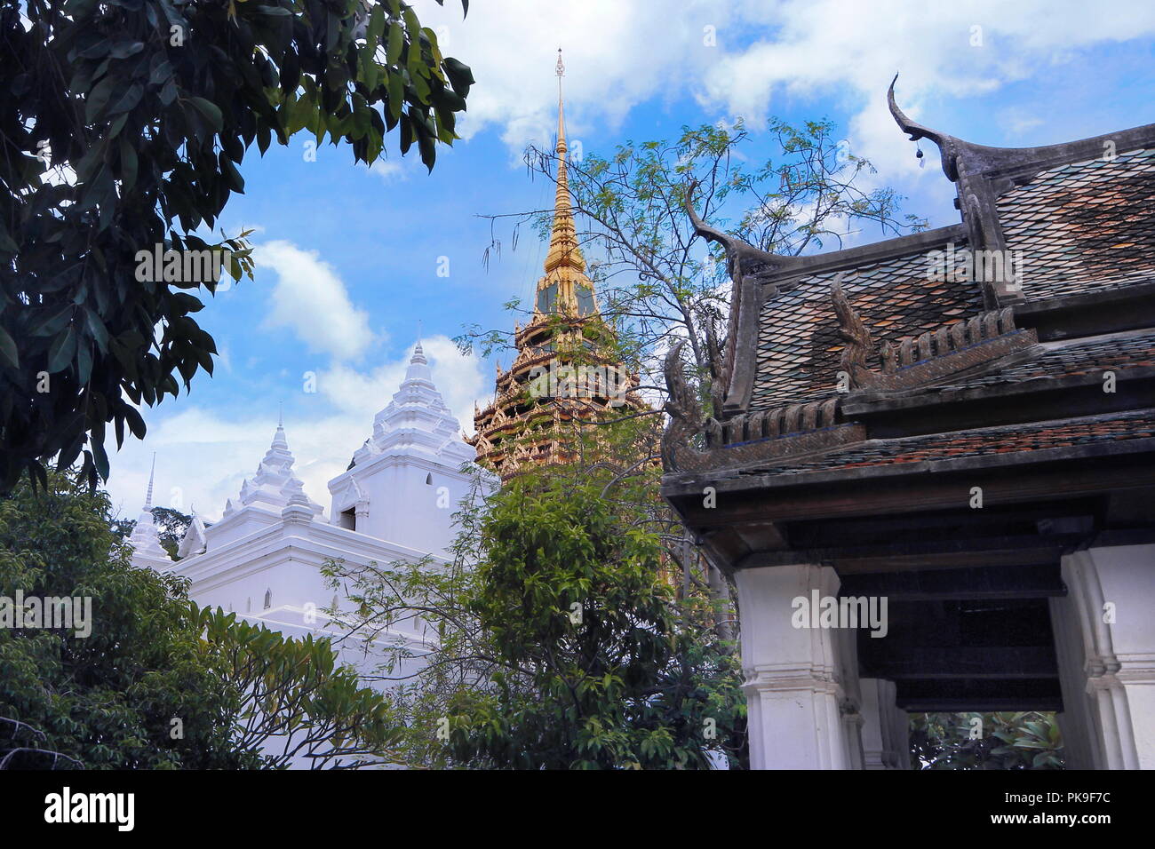 Lord Buddha’s footprint and old building at Wat Phra Phutthabat Ratchaworamahawihan.Saraburi ...